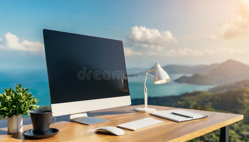 3D Minimal Desktop with Blank Screen Mockup, Empty Screen for Text, and ...