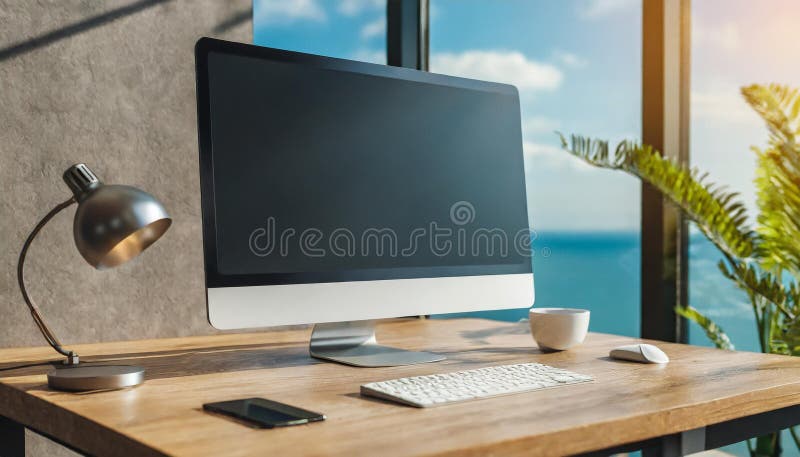 3D Minimal Desktop with Blank Screen Mockup, Empty Screen for Text, and ...