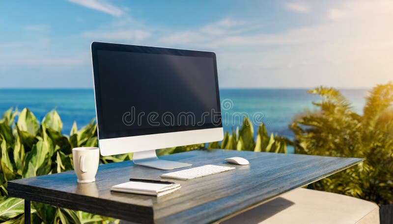 3D Minimal Desktop with Blank Screen Mockup, Empty Screen for Text, and ...