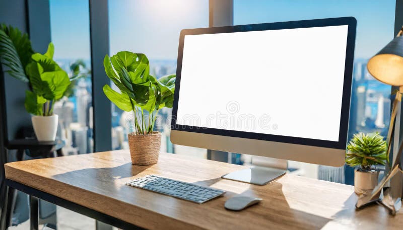 3D Minimal Desktop with Blank Screen Mockup, Empty Screen for Text, and ...