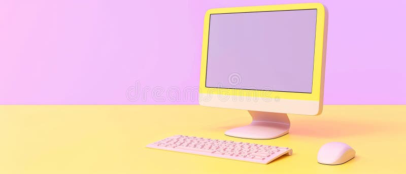 3D Minimal Desktop with Blank Screen Mockup, Empty Screen for Text, and ...