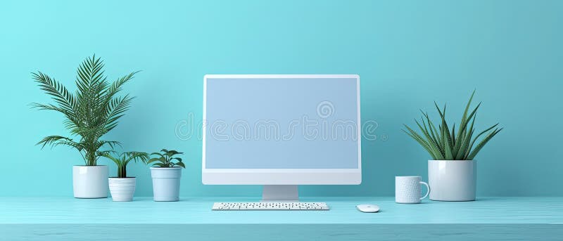 3D Minimal Desktop with Blank Screen Mockup, Empty Screen for Text, and ...