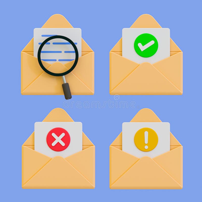 3d Minimal Envelope Status Icon. Mail Status. Letter with Examinating ...