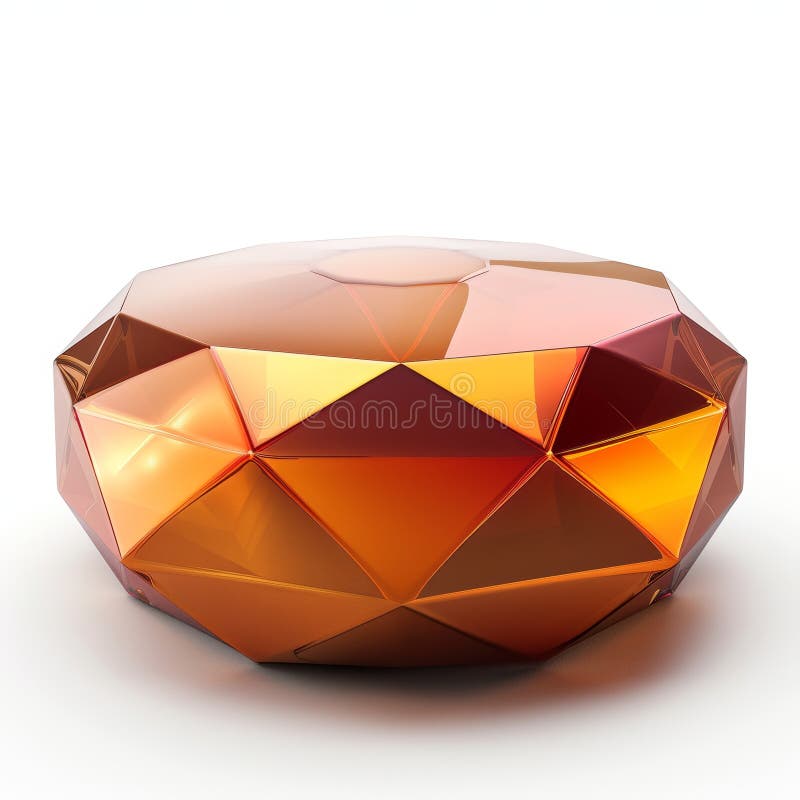 3D Minimal Geometric Element with Faceted Design in Warm Amber Tones ...