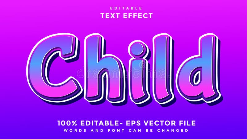 3d Minimal Gradient Word Child Editable Text Effect Design Template ...