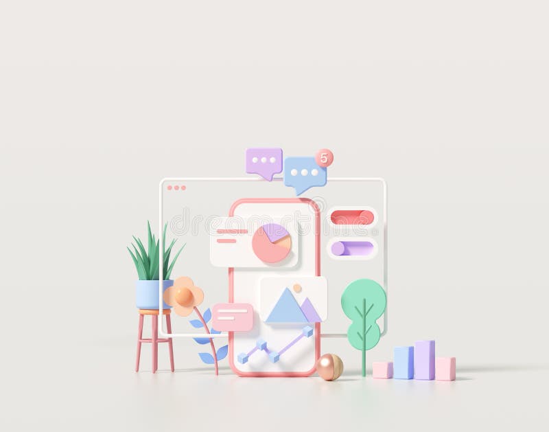 3D Minimal Mobile App Development and Mobile Web Design Concept, User ...