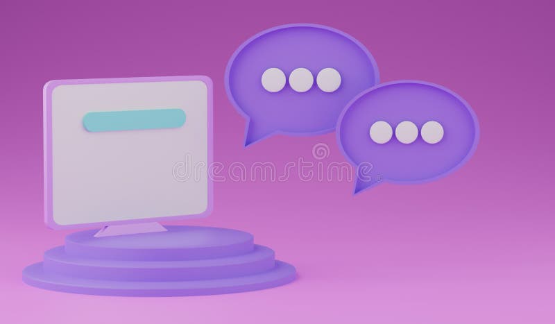 3D Minimal Purlpe Chat Bubble and Desktop Computer on Light Purple ...