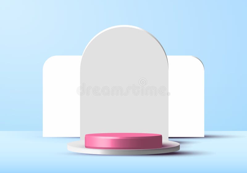 3D Minimal Scene Cylinder Podium in Soft Blue Background with Rounded ...
