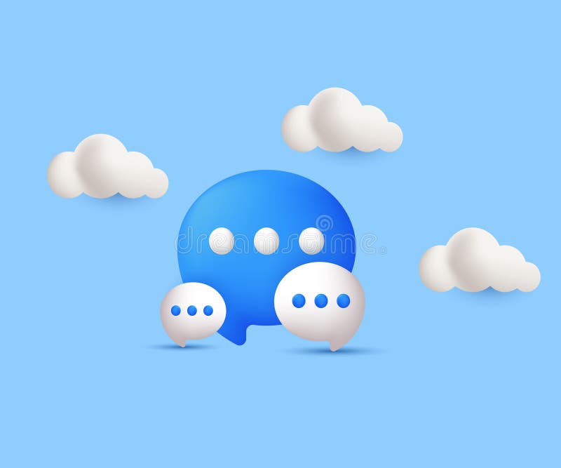 3d Minimal White Blue Chat Bubbles Design Isolated on Stock Vector ...