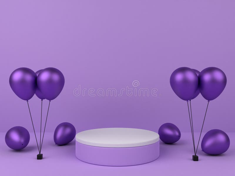 3D Minimalist Purple Podium with Purple Metallic Balloons for Product ...
