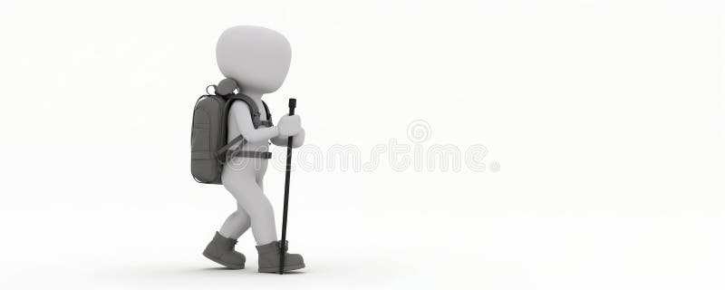 3D Minimalist Stick Figure Hiker Walks with Backpack and Walking Stick ...