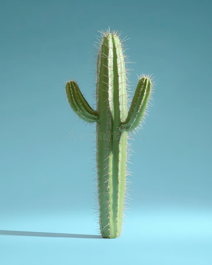3d Minimalistic Cactus on Blue Background Stock Illustration ...