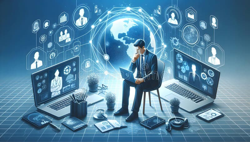 2D Minimalize As Project Manager Collaborating with Remote Team Concept ...