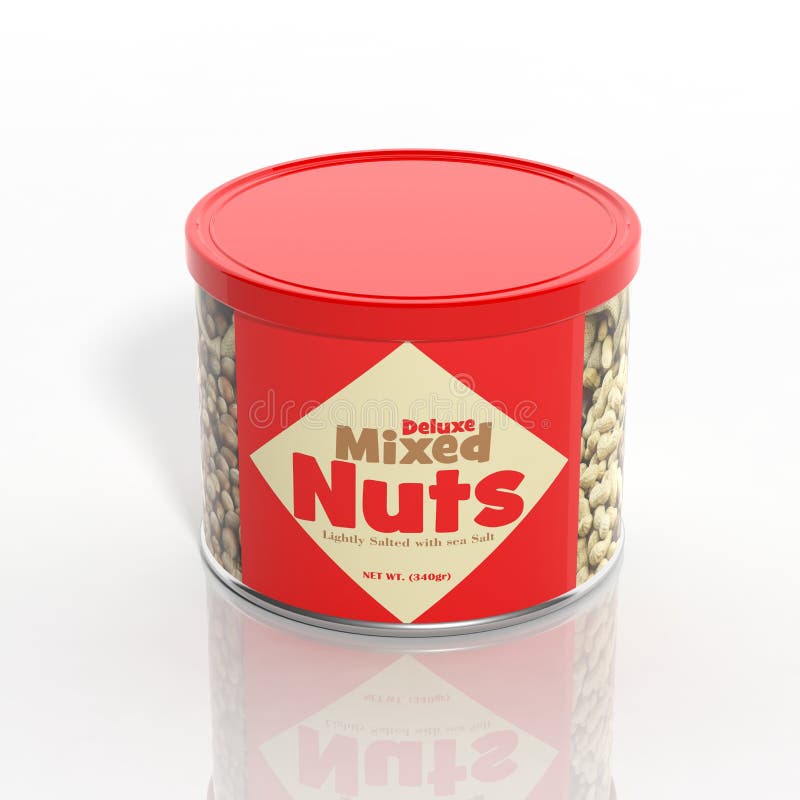 3D mixed nuts in can stock illustration. Illustration of white - 45943381