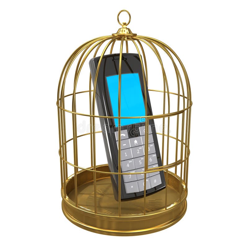 3d Mobile Phone in Bird Cage Stock Illustration - Illustration of bars ...