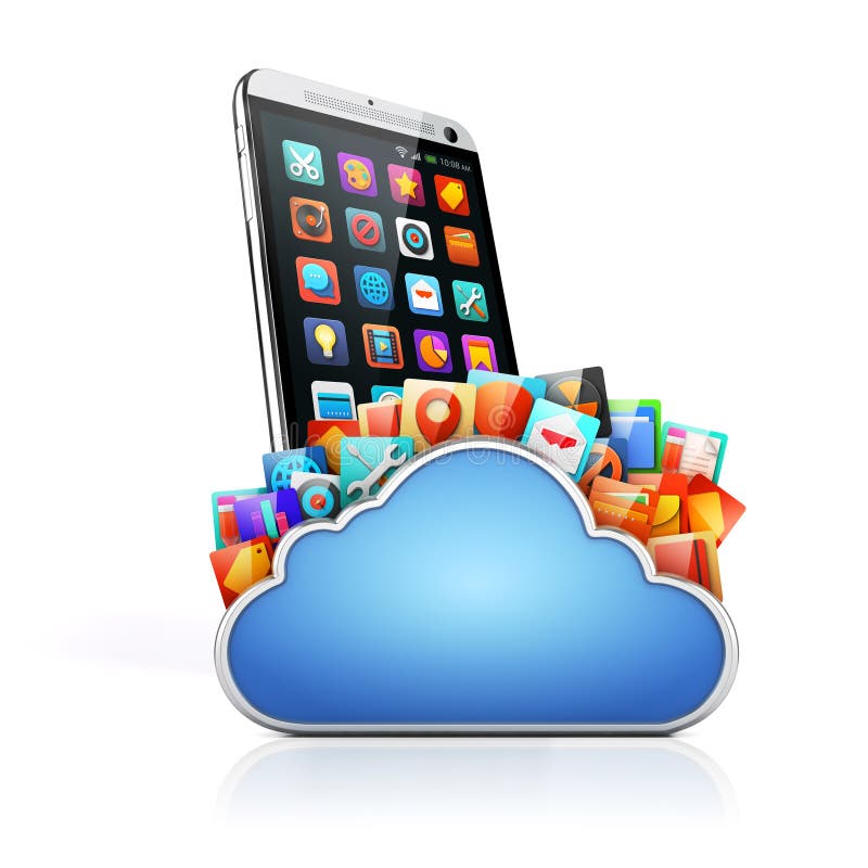 3d Mobile Phone and Cloud Apps Stock Illustration - Illustration of ...