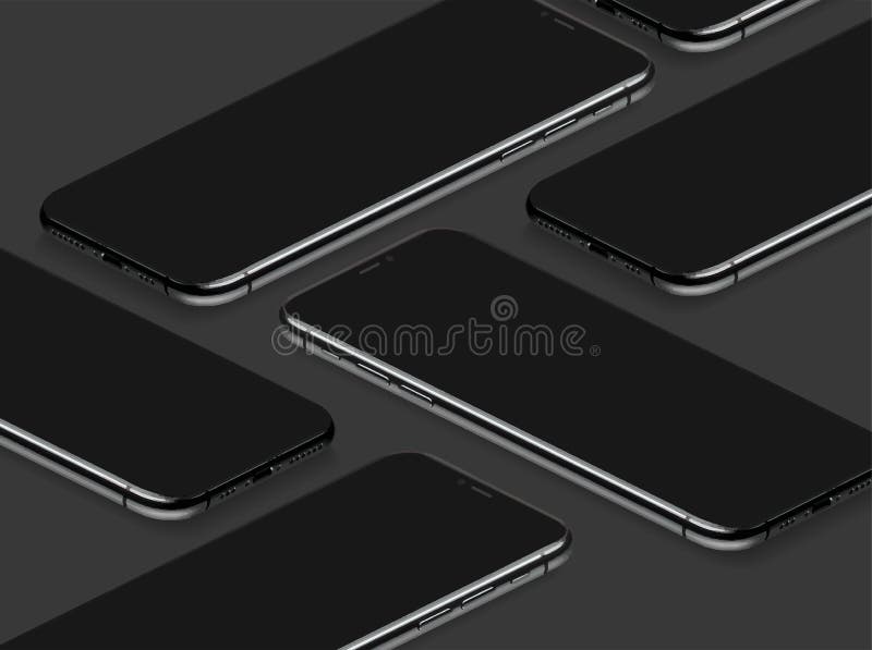 3D Mobile Phone Realistic Perspective Mockup Template Vector on Black ...