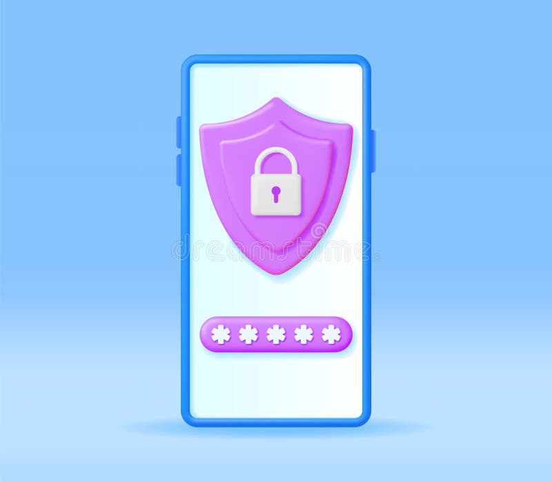 3D Mobile Phone with Shield Lock on the Screen Stock Vector ...