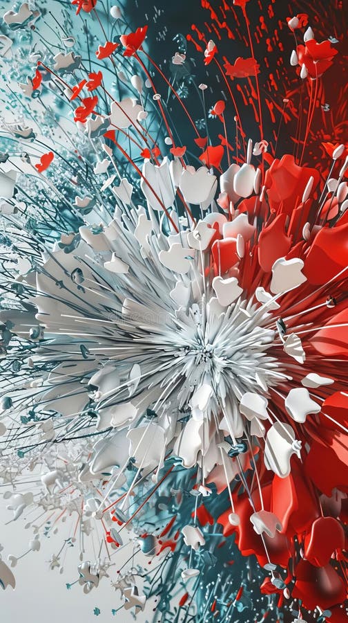 3D Model Abstract Art of Bursting Abstract Fireworks Spectacular in Red ...