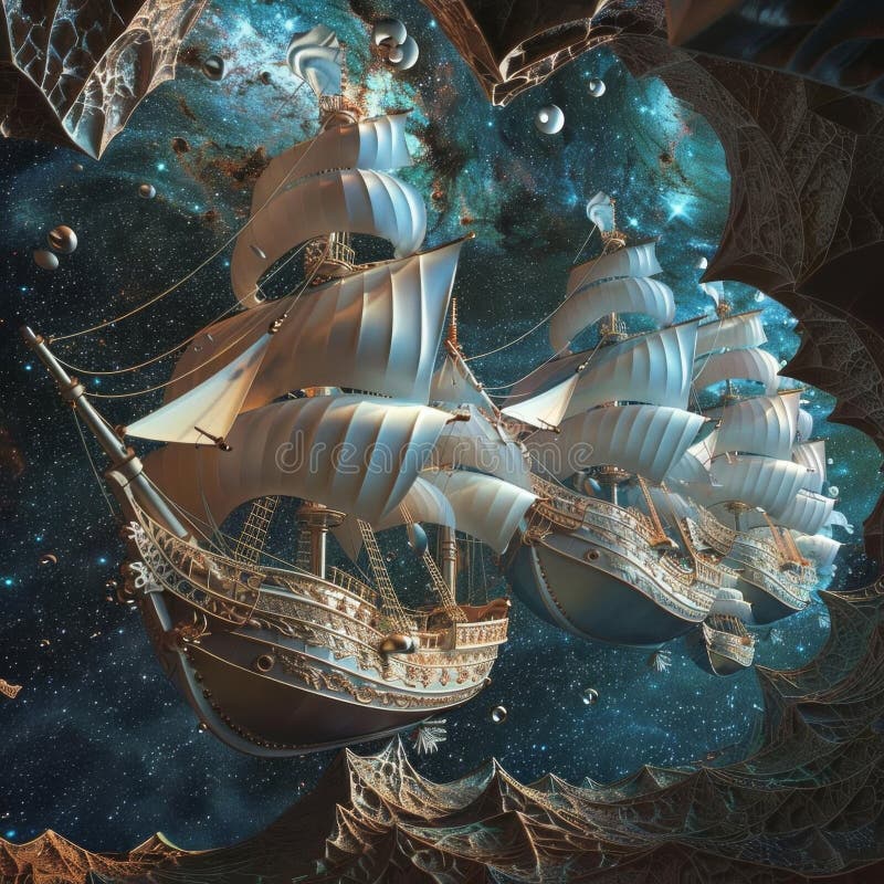 3D Model Abstract Art of Celestial Seafaring Abstract Ships Sailing ...