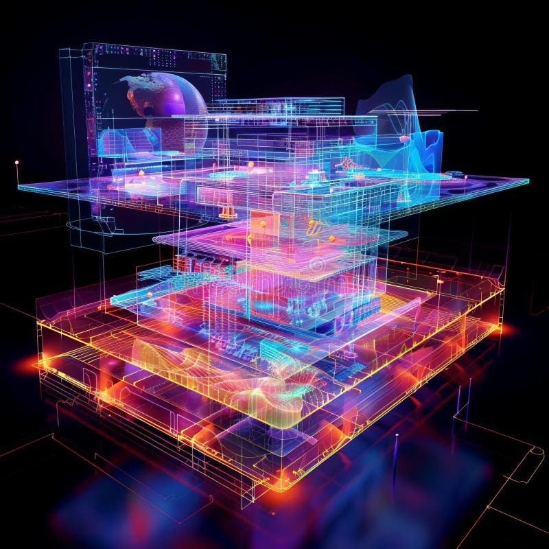 3D Model Abstract Art of Cuttingedge Holographic Abstract Global ...
