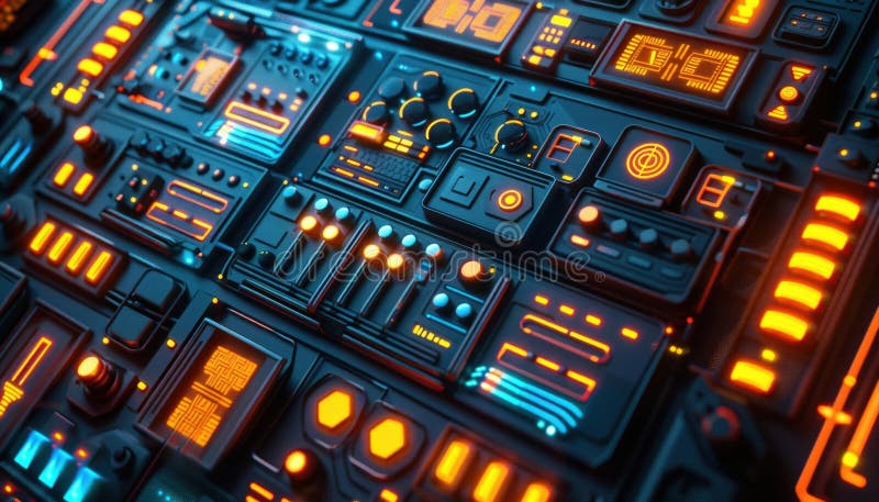 3D Model Abstract Art of Cyberpunk Abstract Command Center with Glowing ...
