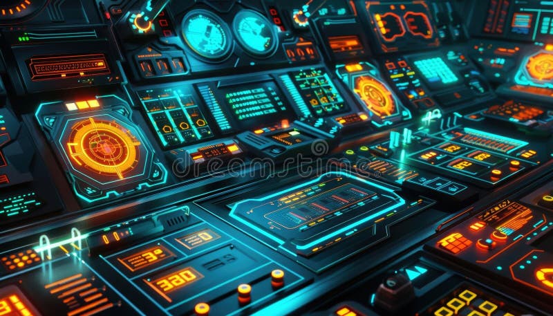 3D Model Abstract Art of Cyberpunk Abstract Command Center with Glowing ...