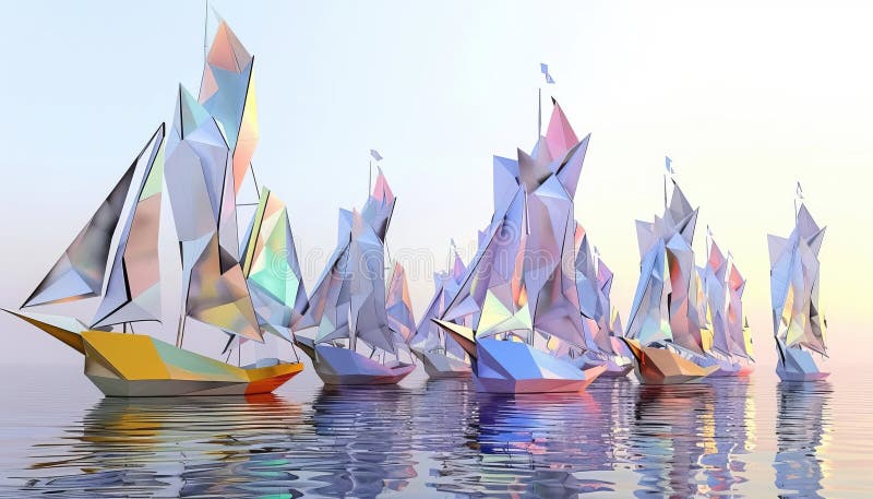 3D Model Abstract Art of Abstract Sailing Ships Charting New Courses ...