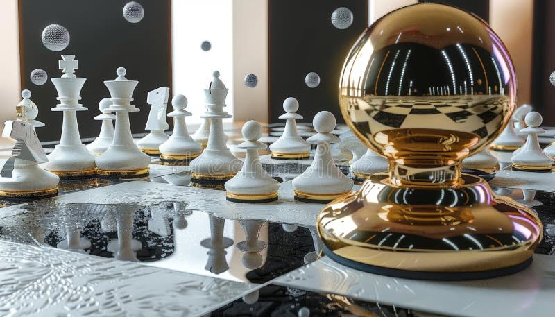 3D Model Abstract Art of Strategic Abstract Chessboard Sculpture with Figurative Gameplay Pieces ...