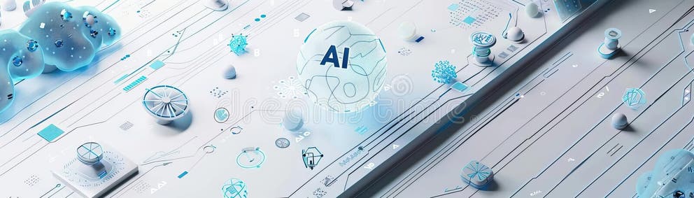3D Model of AI Text with Data Analytics Symbols on a White Background ...