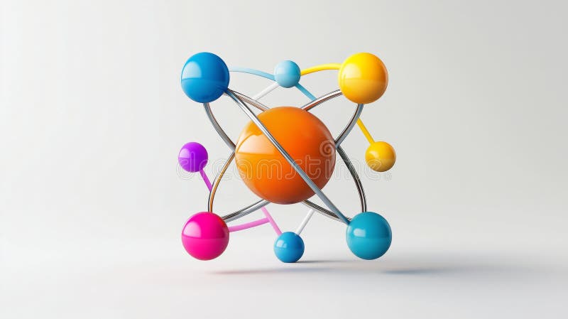 3D Model of an Atom with Colorful Electrons in a Bright Setting Stock ...