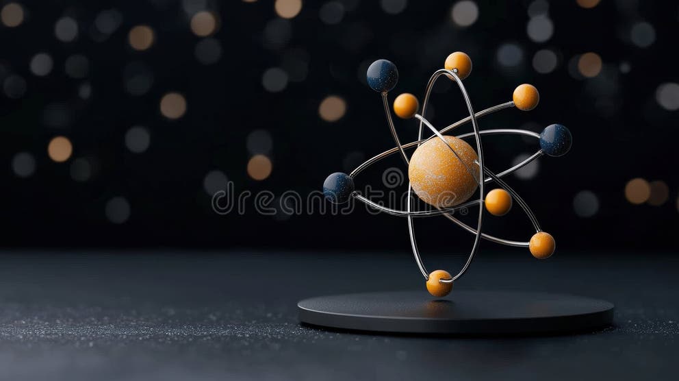 3D Model of an Atom on a Dark Background with Bokeh Lights Stock ...
