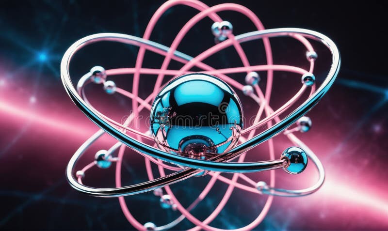 A 3D Model of an Atom with Pink and Blue Orbitals Stock Image - Image ...