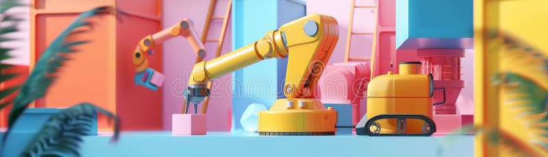 3D Model of an Automated Machine Icon Against a Bright Colorful ...