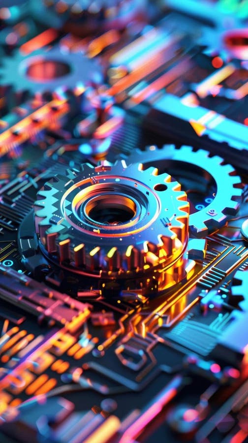 3D Model of an Automation Network Symbol on a Vivid Colorful Background ...