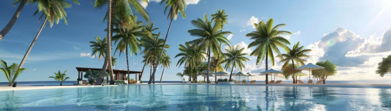 3D Model of a Beach Resort with Palm Trees Summer Stock Illustration ...