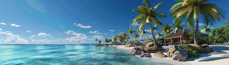 3D Model of a Beach Resort with Palm Trees Summer Stock Illustration ...