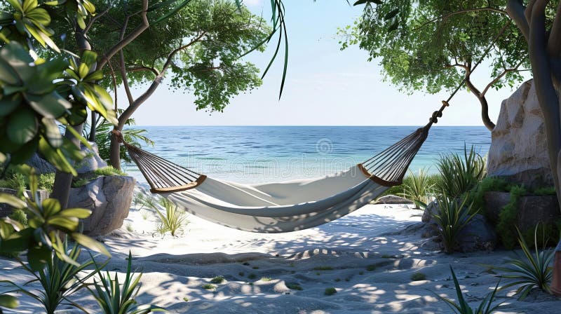 3D Model of a Beachside Hammock with a View of the Ocean Stock ...