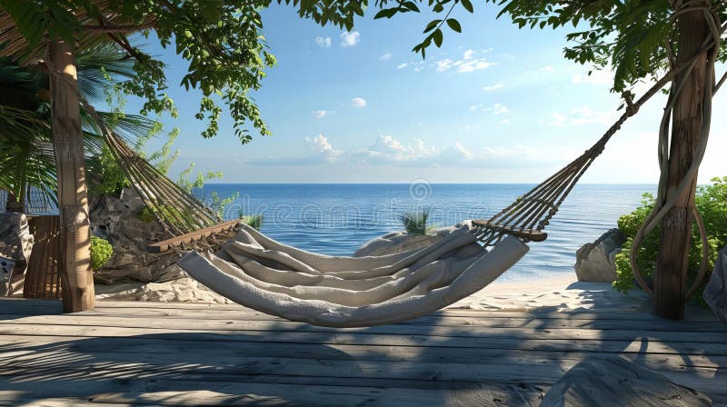 3D Model of a Beachside Hammock with a View of the Ocean Stock ...