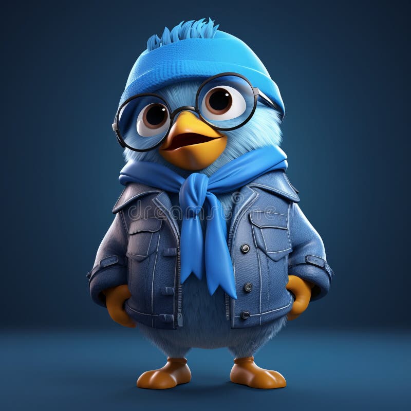 Super Cute 3d Cartoon Blue Bird with Urban Style Stock Illustration ...