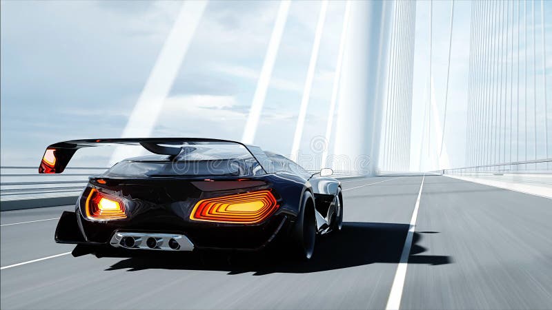 3d Model of Black Sport Car on the Bridge. Very Fast Driving. 3d ...