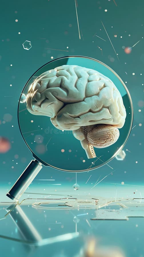 A 3D Model of a Brain with a Magnifying Glass Hovering Over it ...