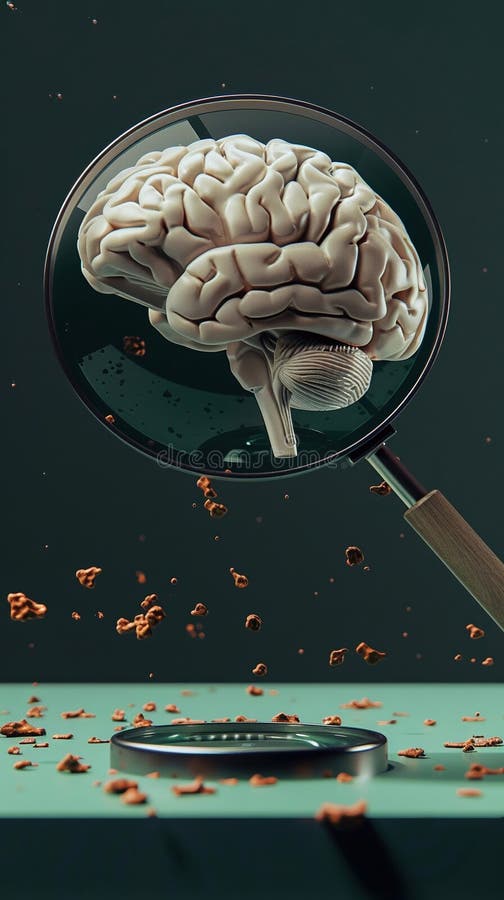 A 3D Model of a Brain with a Magnifying Glass Hovering Over it ...