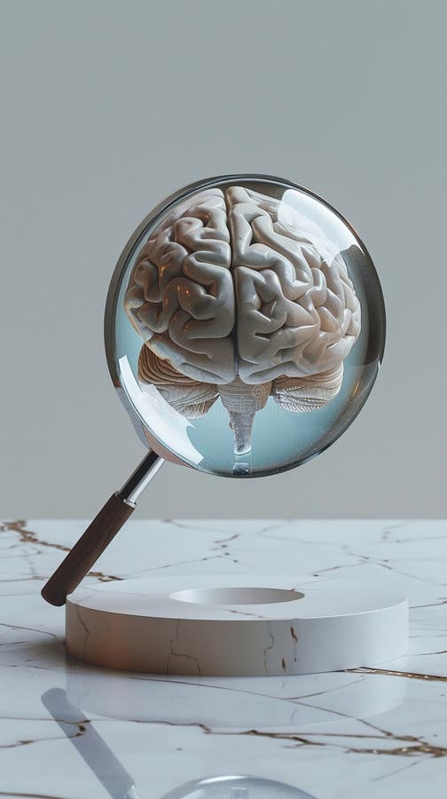 A 3D Model of a Brain with a Magnifying Glass Hovering Over it ...
