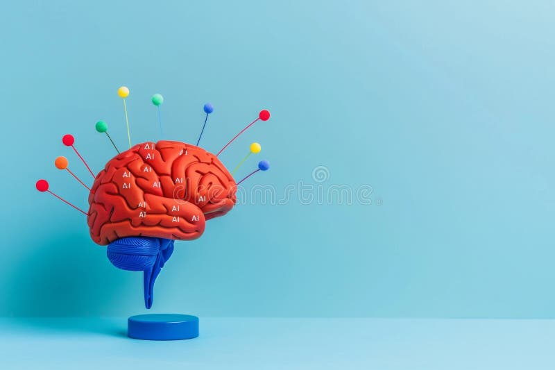 3D Model of a Brain with Pins, Symbolizing AI Technology, Neural ...