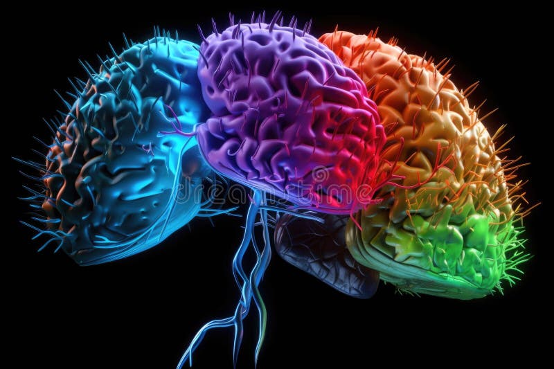 A 3D Model of a Brain Pulsating and Lit Up in Different Colors As it ...