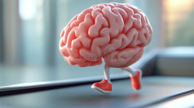 A 3d Model of a Brain Running on an Exercise Machine, AI Stock Photo ...