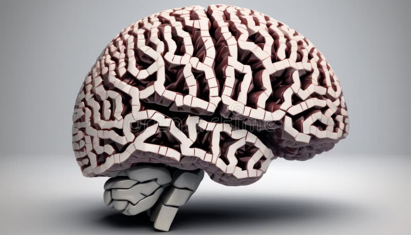 A 3D Model of a Brain with White and Red Lines Stock Illustration ...