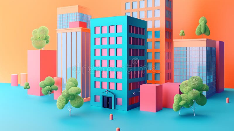 27 3D Model of a Building Icon with a Colorful Illustrated Background ...