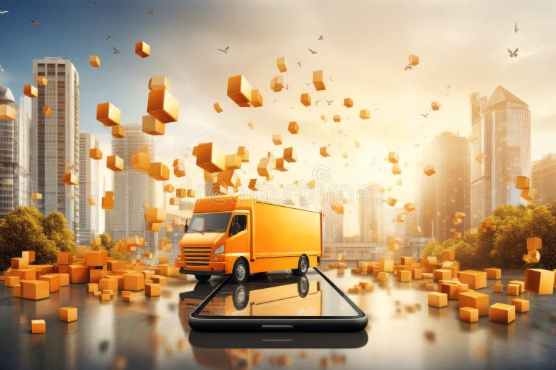 3D Model of a Cargo Van Standing on a Smartphone Screen Against the ...